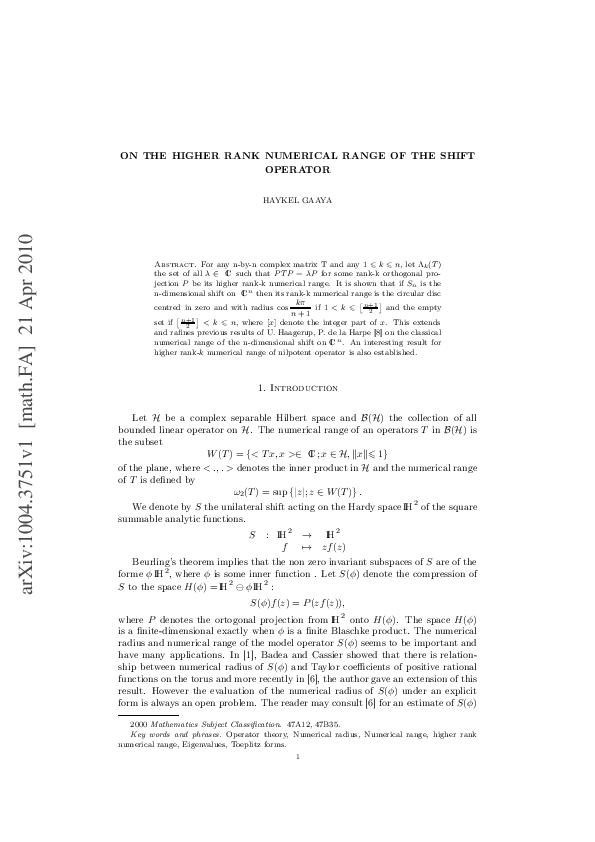 (PDF) On the higher rank numerical range of the shift operator