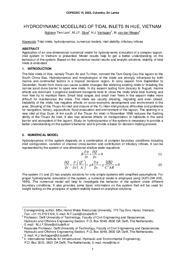 (PDF) Hydrodynamic modelling of tidal inlets in Hue, Vietnam