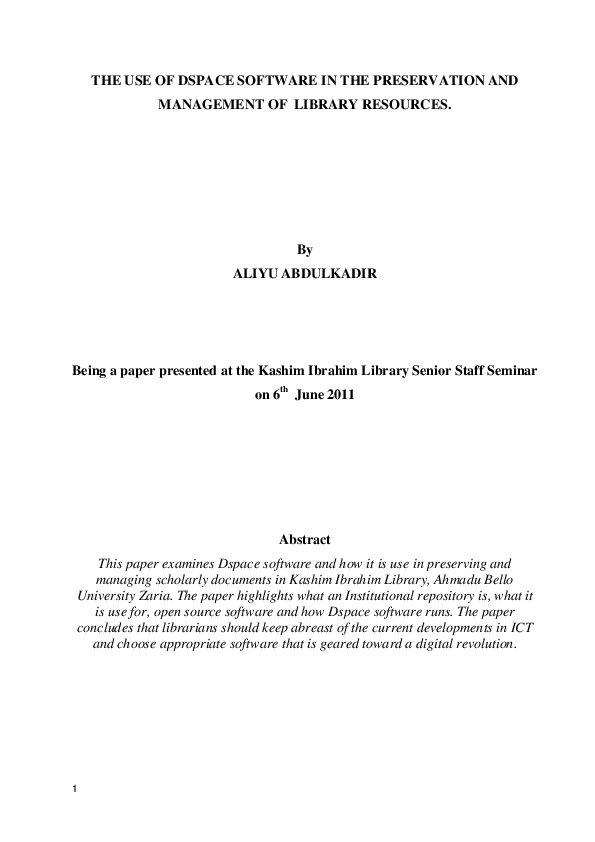(PDF) THE USE OF DSPACE SOFTWARE IN THE PRESERVATION AND MANAGEMENT OF ...