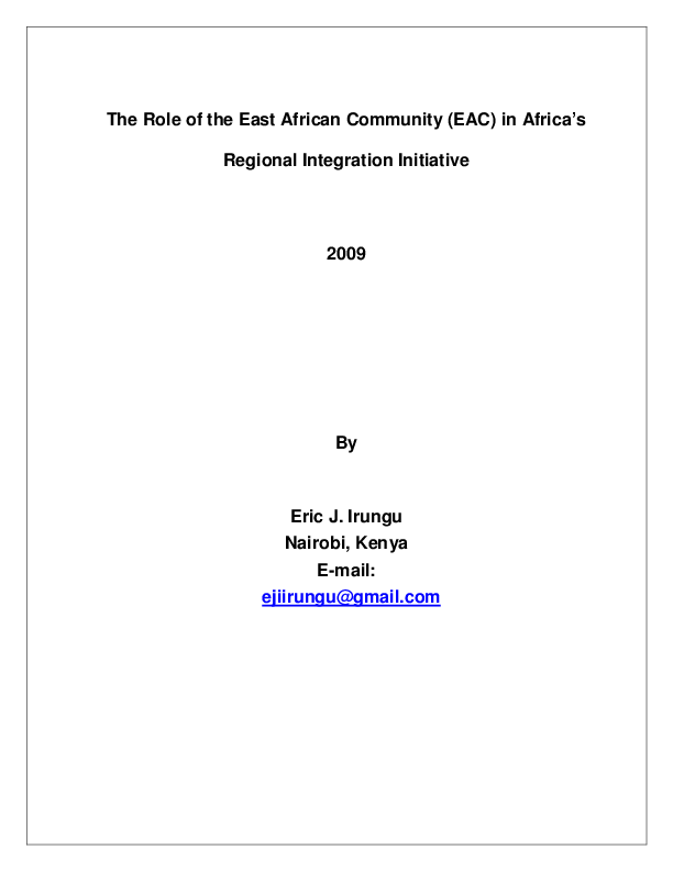 (PDF) The Role of the East African Community(EAC) in Africa's Regional Integration Initiative.