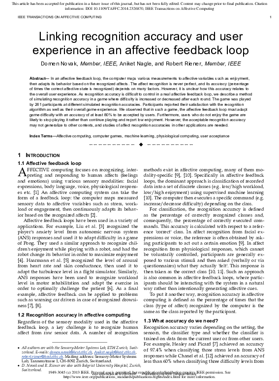 Linking recognition accuracy and user experience in an affective ...