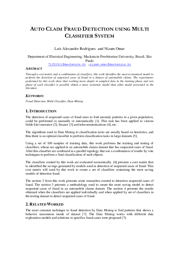 (PDF) AUTO CLAIM FRAUD DETECTION USING MULTI CLASSIFIER SYSTEM