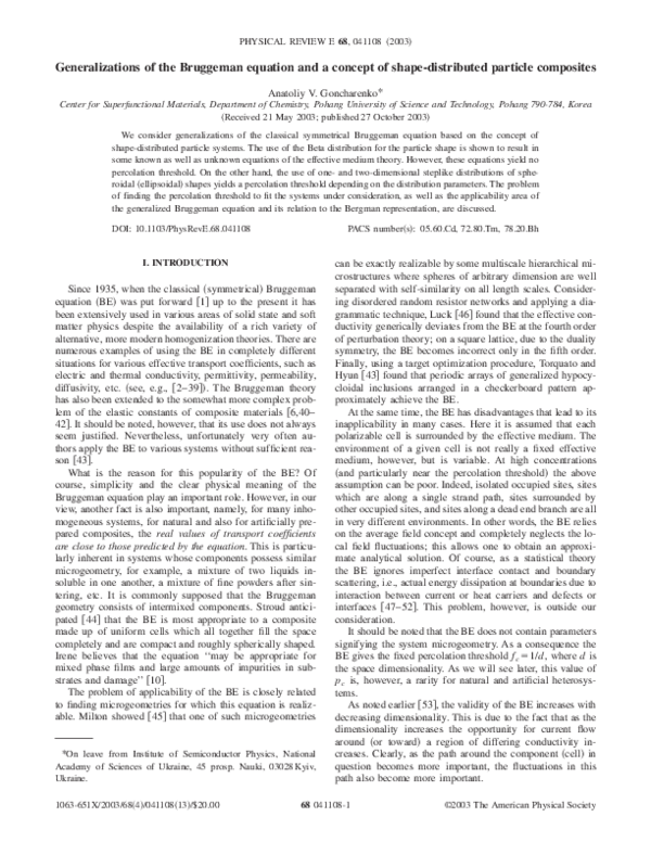(PDF) Generalizations of the Bruggeman equation and a concept of shape ...