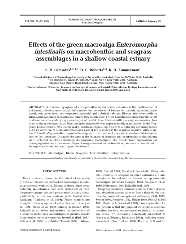 (PDF) Effects of the green macro-algal, Enteromorpha intestinalis, on ...