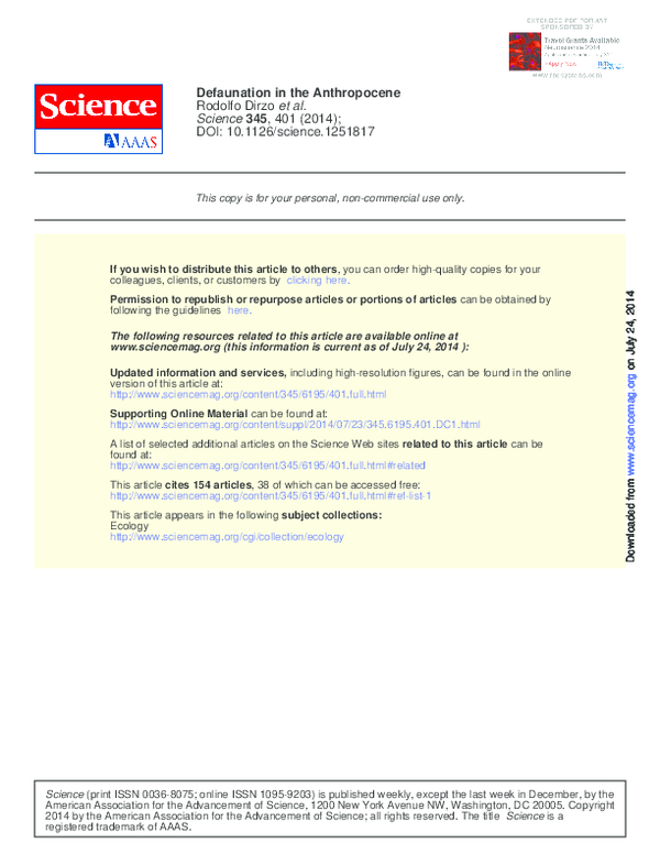 (PDF) Defaunation in the Anthropocene