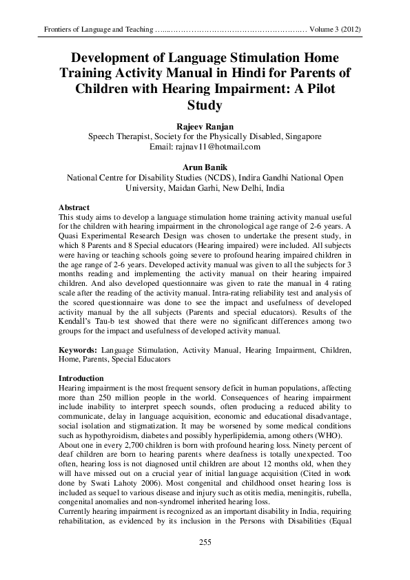 (PDF) Development of Language Stimulation Home training activity manual ...