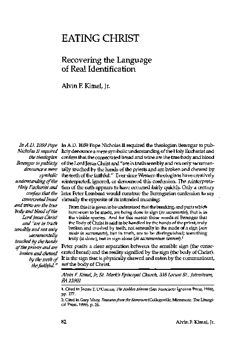 (PDF) Eating Christ: Recovering the Language of Real Identification