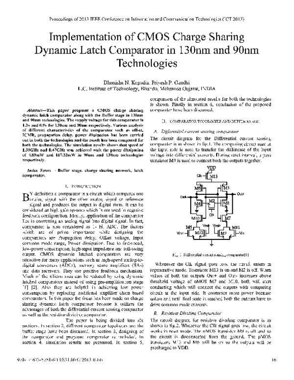 (PDF) Implementation of CMOS Charge Sharing Dynamic Latch Comparator in 130nm and 90nm Technologies