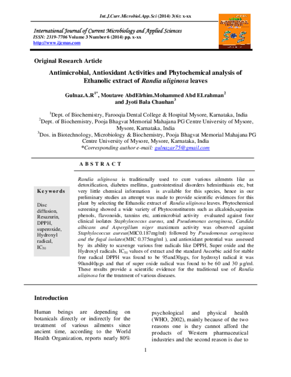 (PDF) Original Research Article Antimicrobial, Antioxidant Activities and Phytochemical analysis ...