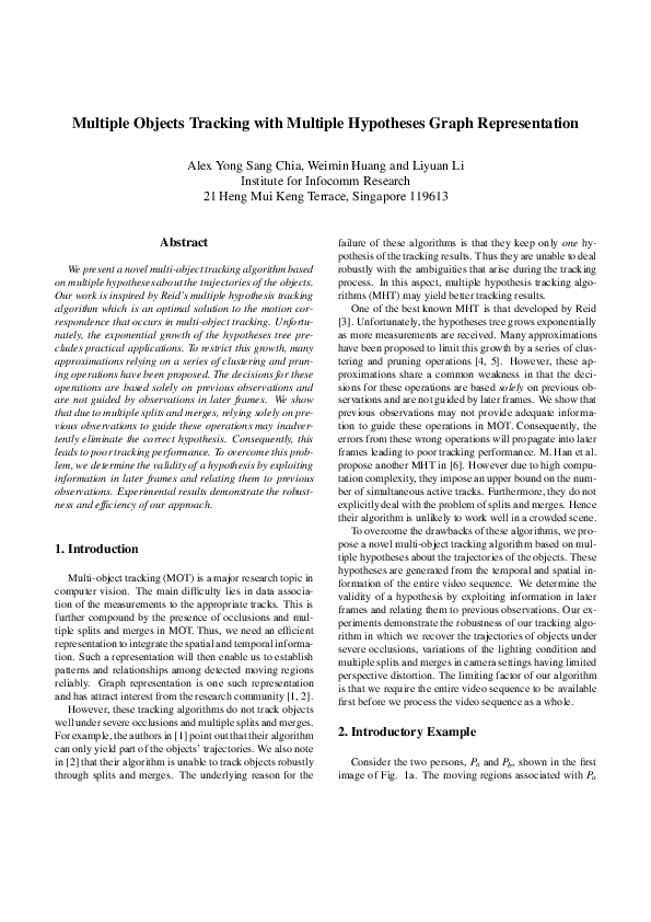 Pdf Multiple Objects Tracking With Multiple Hypotheses Graph Representation Liyuan Li