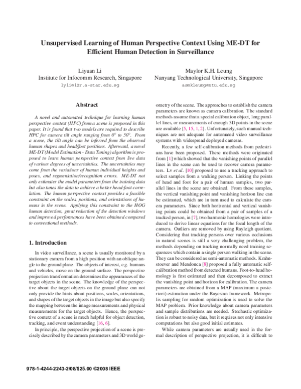 Pdf Unsupervised Learning Of Human Perspective Context Using Me Dt For Efficient Human