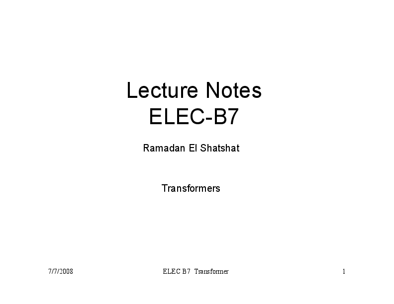 (PDF) Lecture Notes ELEC-B7