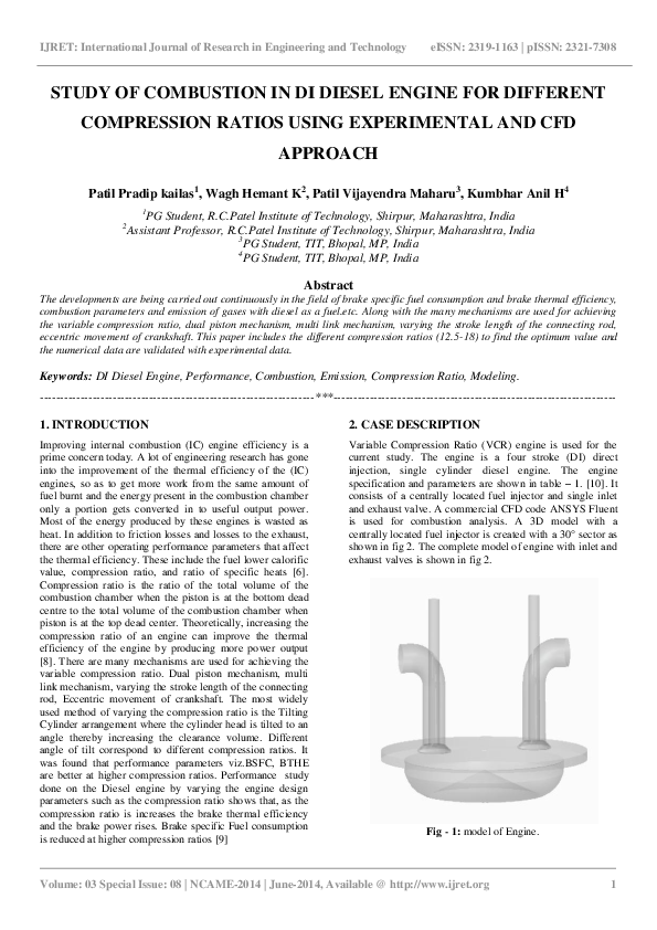 (PDF) STUDY OF COMBUSTION IN DI DIESEL ENGINE FOR DIFFERENT COMPRESSION ...