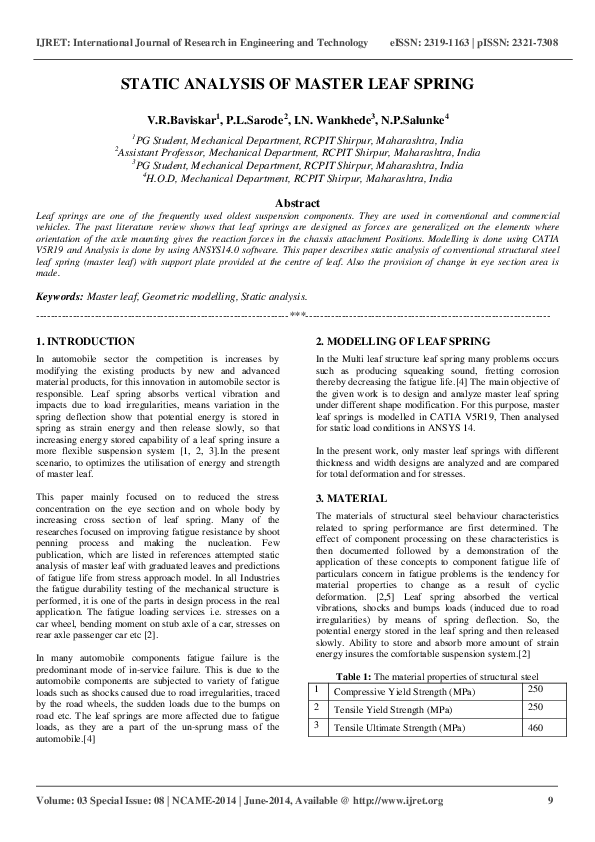 (PDF) STATIC ANALYSIS OF MASTER LEAF SPRING