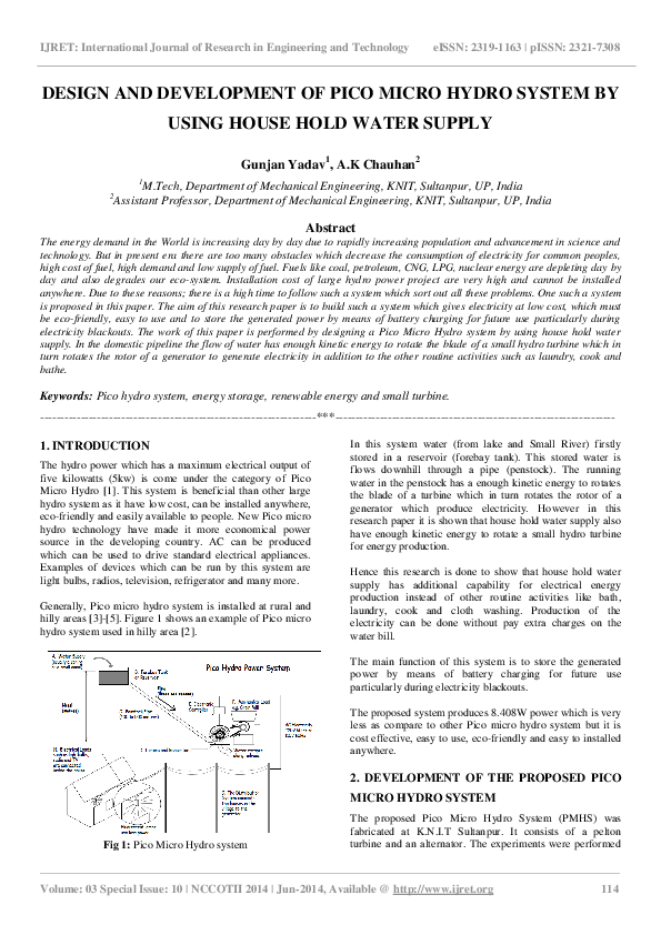 (PDF) DESIGN AND DEVELOPMENT OF PICO MICRO HYDRO SYSTEM BY USING HOUSE ...