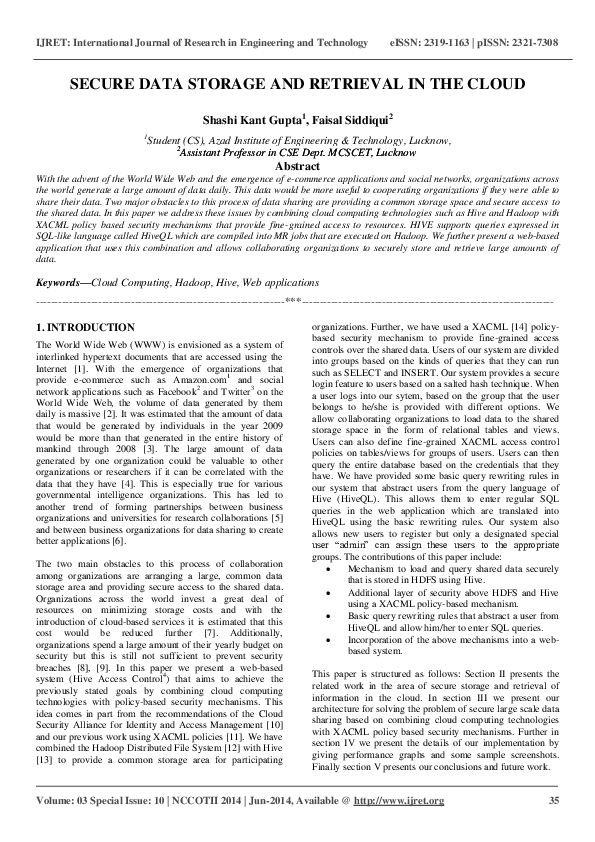 (PDF) SECURE DATA STORAGE AND RETRIEVAL IN THE CLOUD