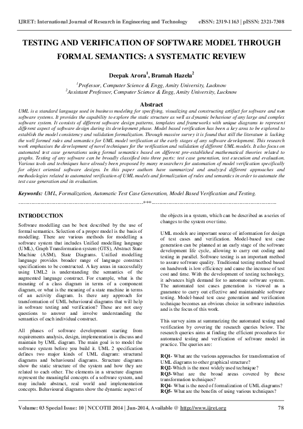 Pdf Testing And Verification Of Software Model Through Formal