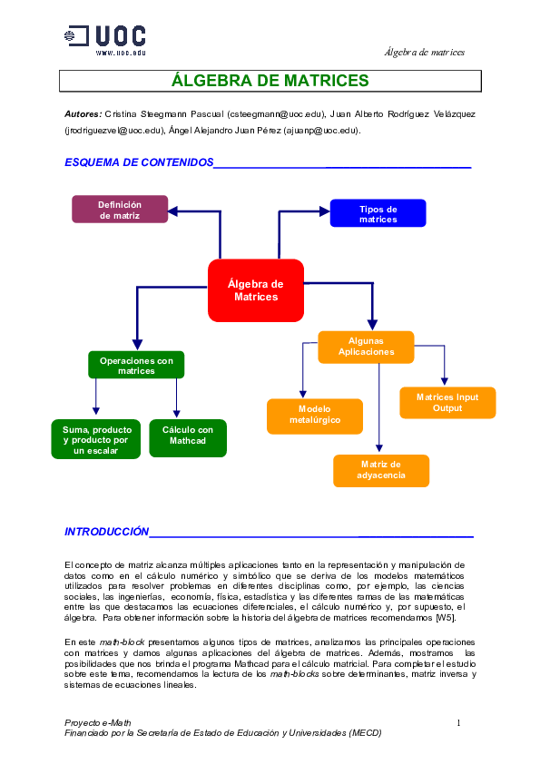 (PDF) Álgebra de matrices ÁLGEBRA DE MATRICES