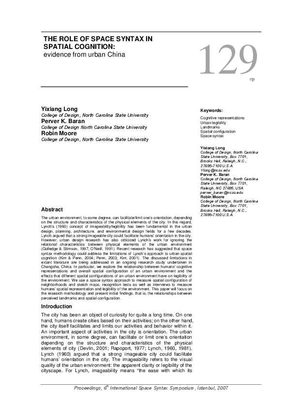 (PDF) THE ROLE OF SPACE SYNTAX IN SPATIAL COGNITION