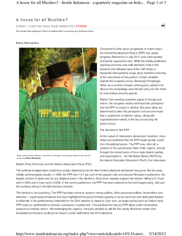 (PDF) A House for All Muslims? The United Development Party (PPP) is ...
