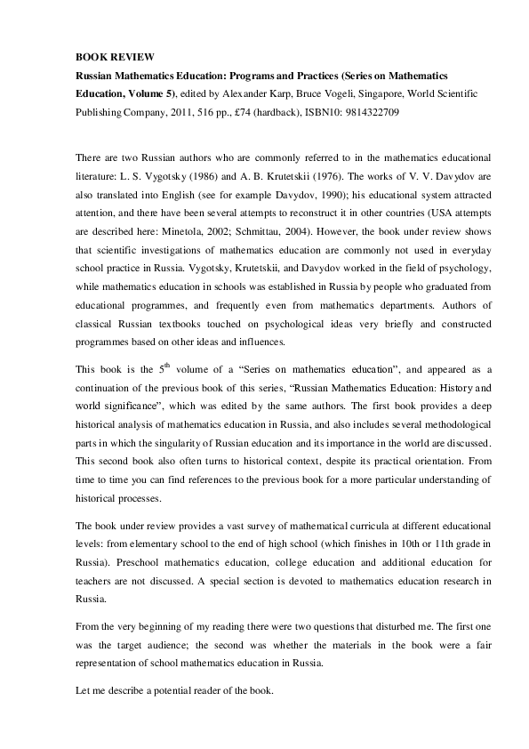 (DOC) Russian mathematics education: programs and practices (series on ...
