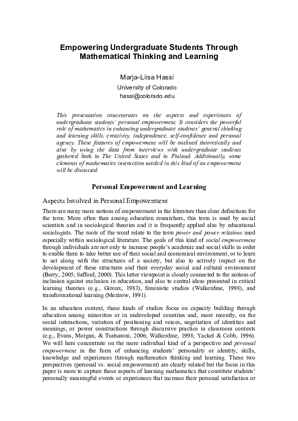 (PDF) Empowering Undergraduate Students Through Mathematical Thinking ...