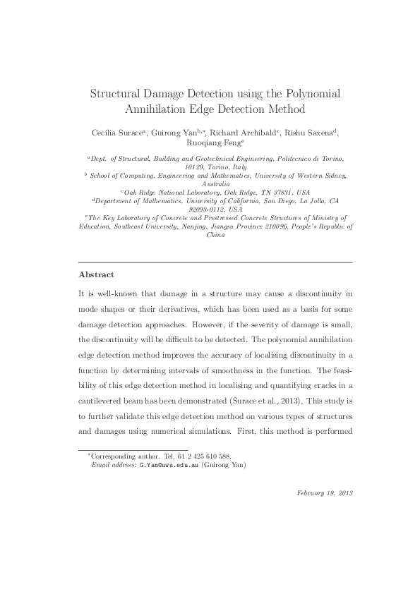 (PDF) Structural Damage Detection using the Polynomial Annihilation ... (PDF) Structural Damage Detection using the Polynomial Annihilation ...