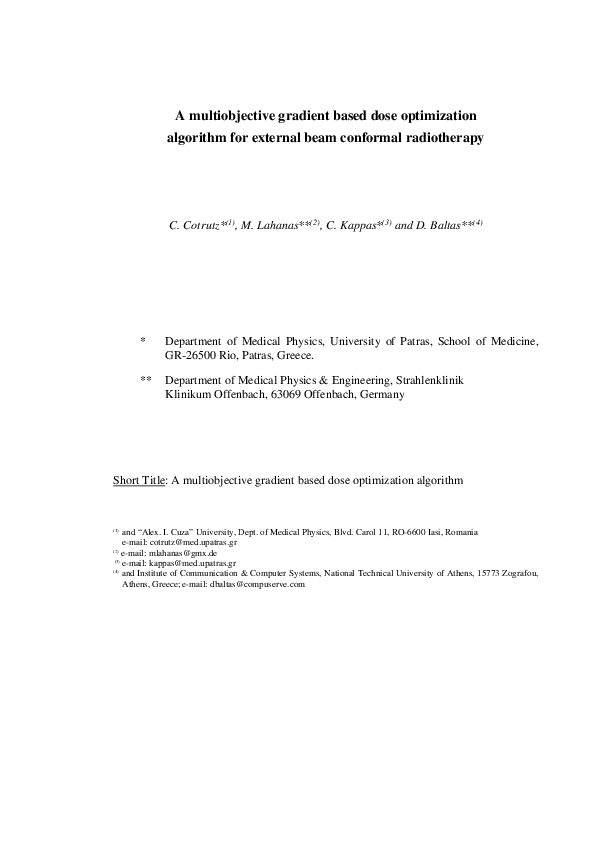Pdf A Multiobjective Gradient Based Dose Optimization Algorithm For External Beam Conformal