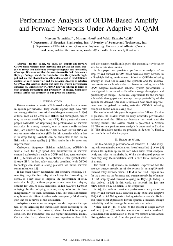 (PDF) Performance Analysis of OFDM-Based Amplify and Forward Networks under Adaptive M-QAM