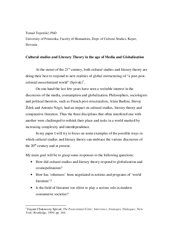 (PDF) Cultural studies and Literary Theory in the age of Media and ...