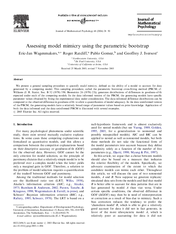 (PDF) Assessing model mimicry using the parametric bootstrap