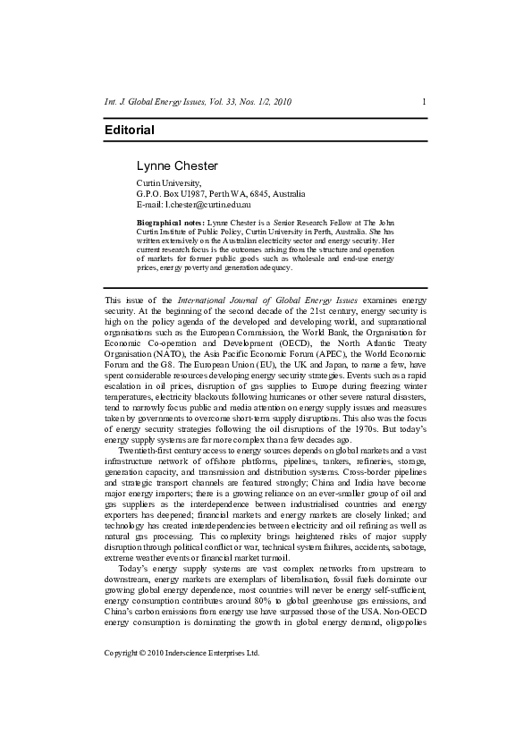 Energy security in the 21st century