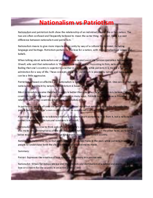 (DOC) Nationalism vs Patriotism Nationalism
