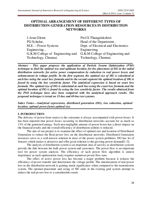 Pdf Optimal Arrangement Of Different Types Of Distribution Generation
