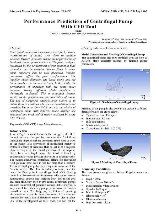(PDF) Performance Prediction of Centrifugal Pump With CFD Tool