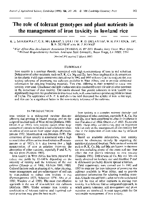 (PDF) The role of tolerant genotypes and plant nutrients in the ...