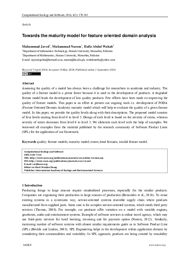 (PDF) Towards the Maturity Model for Feature-orinted Domain Analysis (FODA)