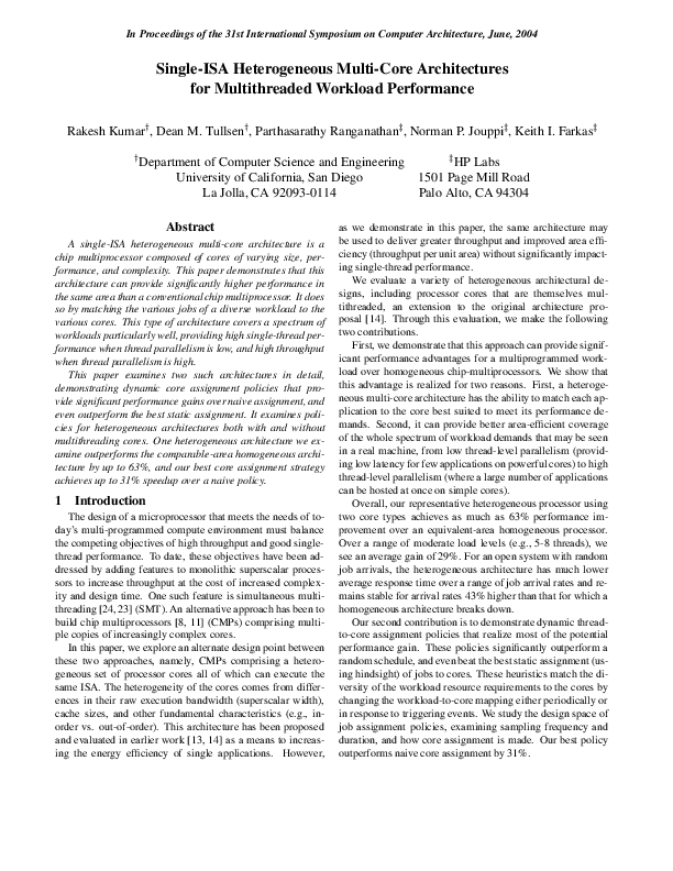 (PDF) Single-ISA Heterogeneous Multi-Core Architectures for Multithreaded Workload Performance