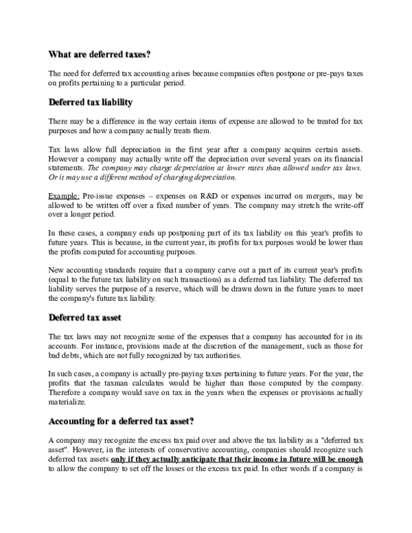 (DOC) What are deferred taxes? Accounting for a deferred tax asset