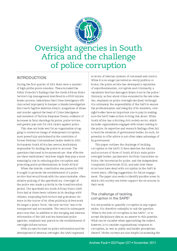 (PDF) Oversight agencies in South Africa and the challenge of police ...