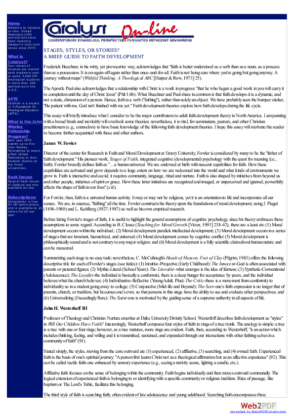 (PDF) Stages, Styles or Stories? A Brief Guide to Faith Development