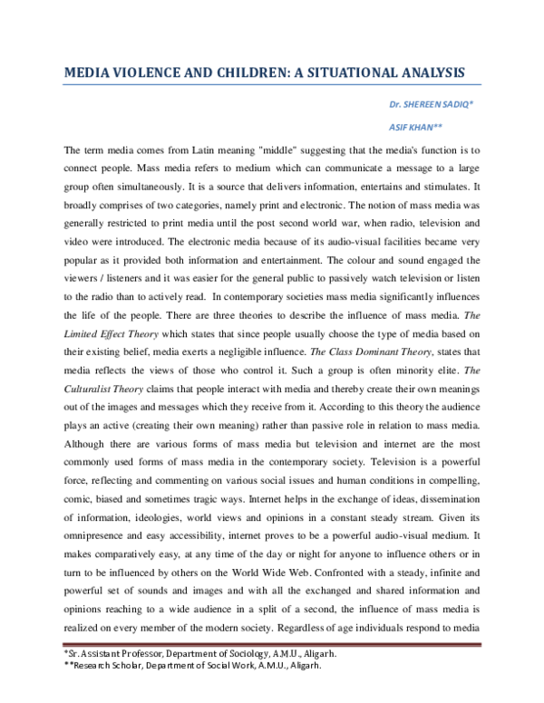 (DOC) MEDIA VIOLENCE AND CHILDREN: A SITUATIONAL ANALYSIS
