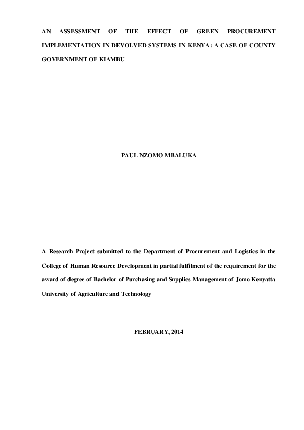 (DOC) ASSESSMENT ON THE EFFECTS OF GREEN PUBLIC PROCUREMENT ...