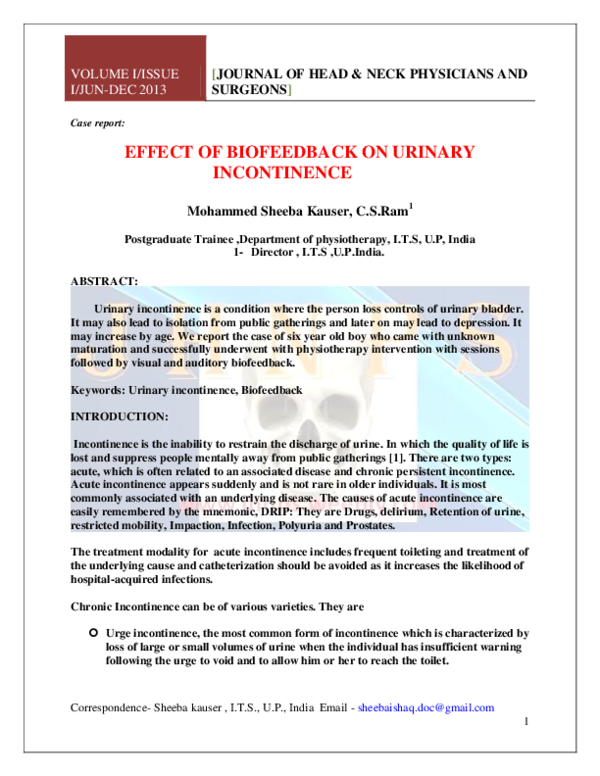 (PDF) Comparing the Effect of Tolterodine, Biofeedback (Pelvic Floor ...