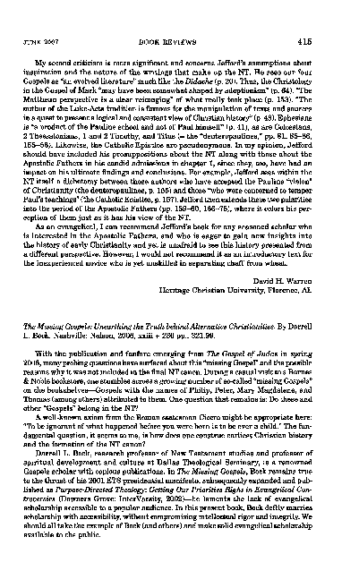 (PDF) Bock, The Missing Gospels: Unearthing the Truth Behind Alternative Christianities JETS 50 ...