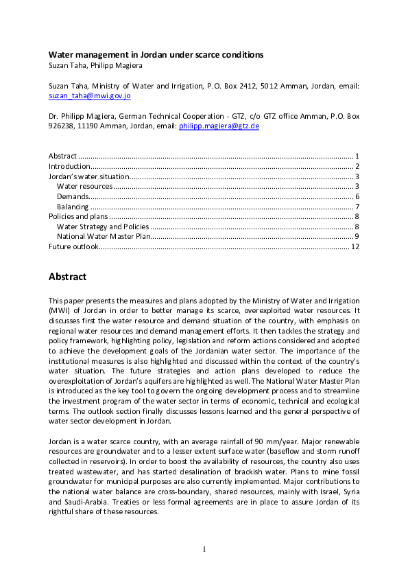 (PDF) Managing Water Scarcity in Jordan