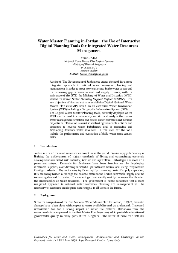 (PDF) Water Master Planning in Jordan: The Use of Interactive Digital ...