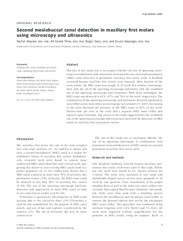 Pdf Second Mesiobuccal Canal Detection In Maxillary First Molars Using Microscopy And