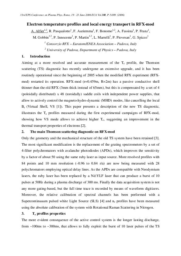 (PDF) Electron temperature profiles and local energy tran sport in RFX-mod