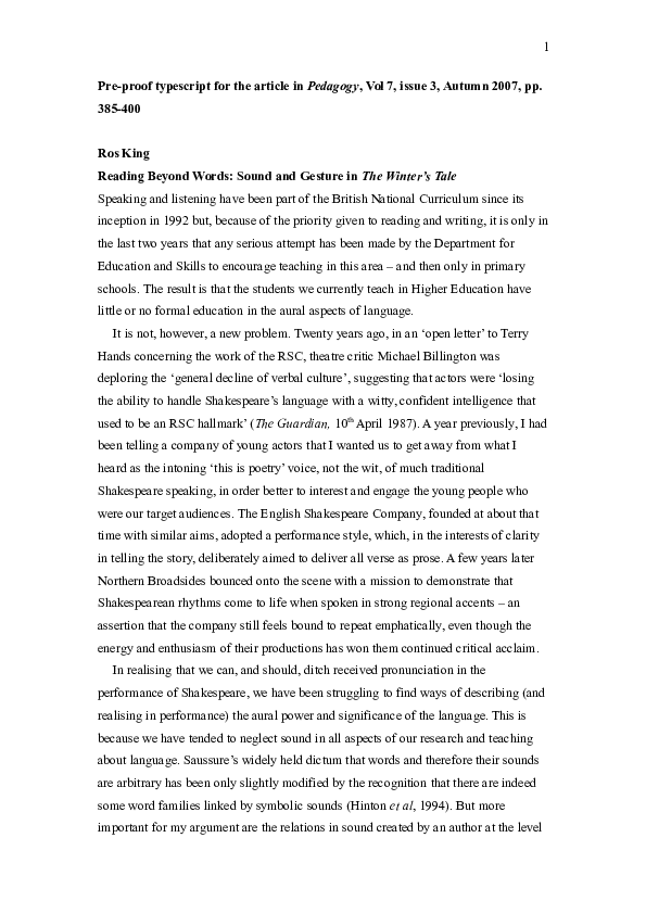 (DOC) Ros King - Reading beyond Words: Sound and Gesture in The Winter ...